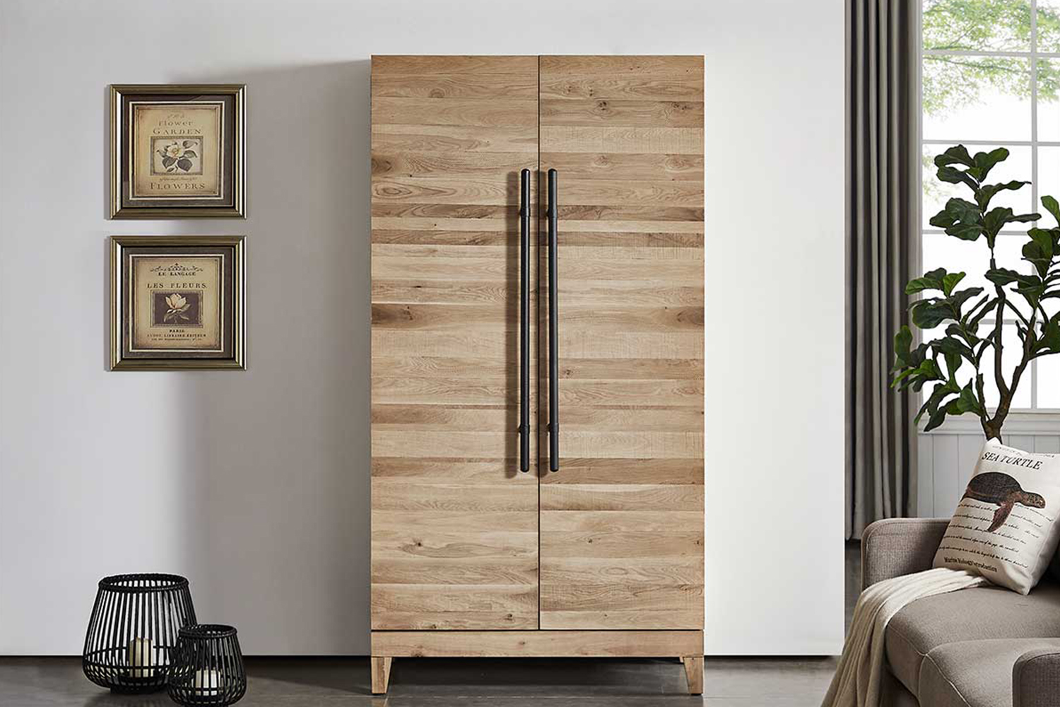 WALLACE Large Oak Wood Multifunctional Storage Bar Cabinet