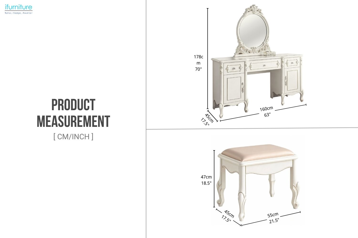 CHATEAU Dressing Table With Mirror And Dressing Stool Set