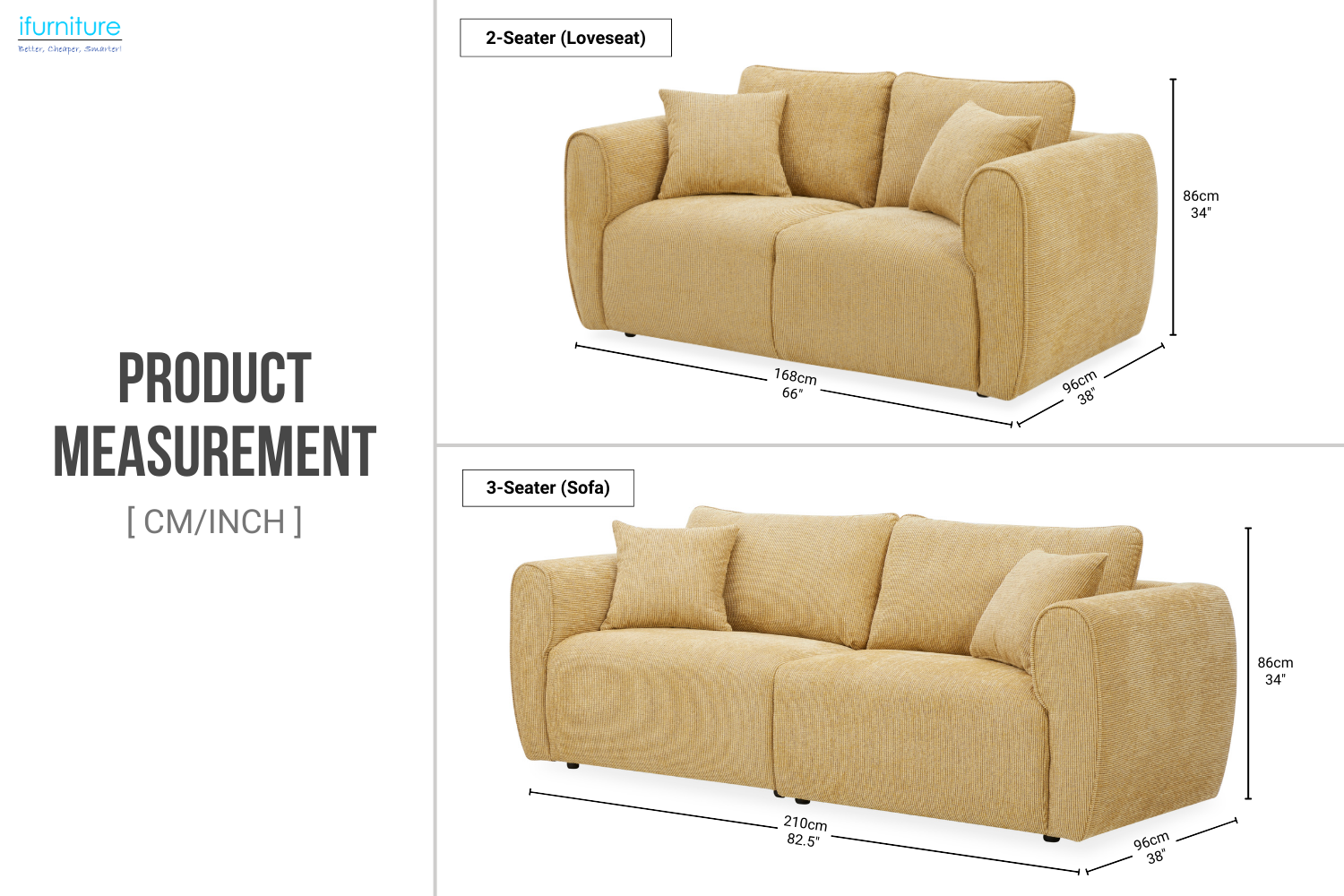 RIVANO 3/2 Seater Fabric Sofa Range (Yellow) - 3+2 Sofa Set