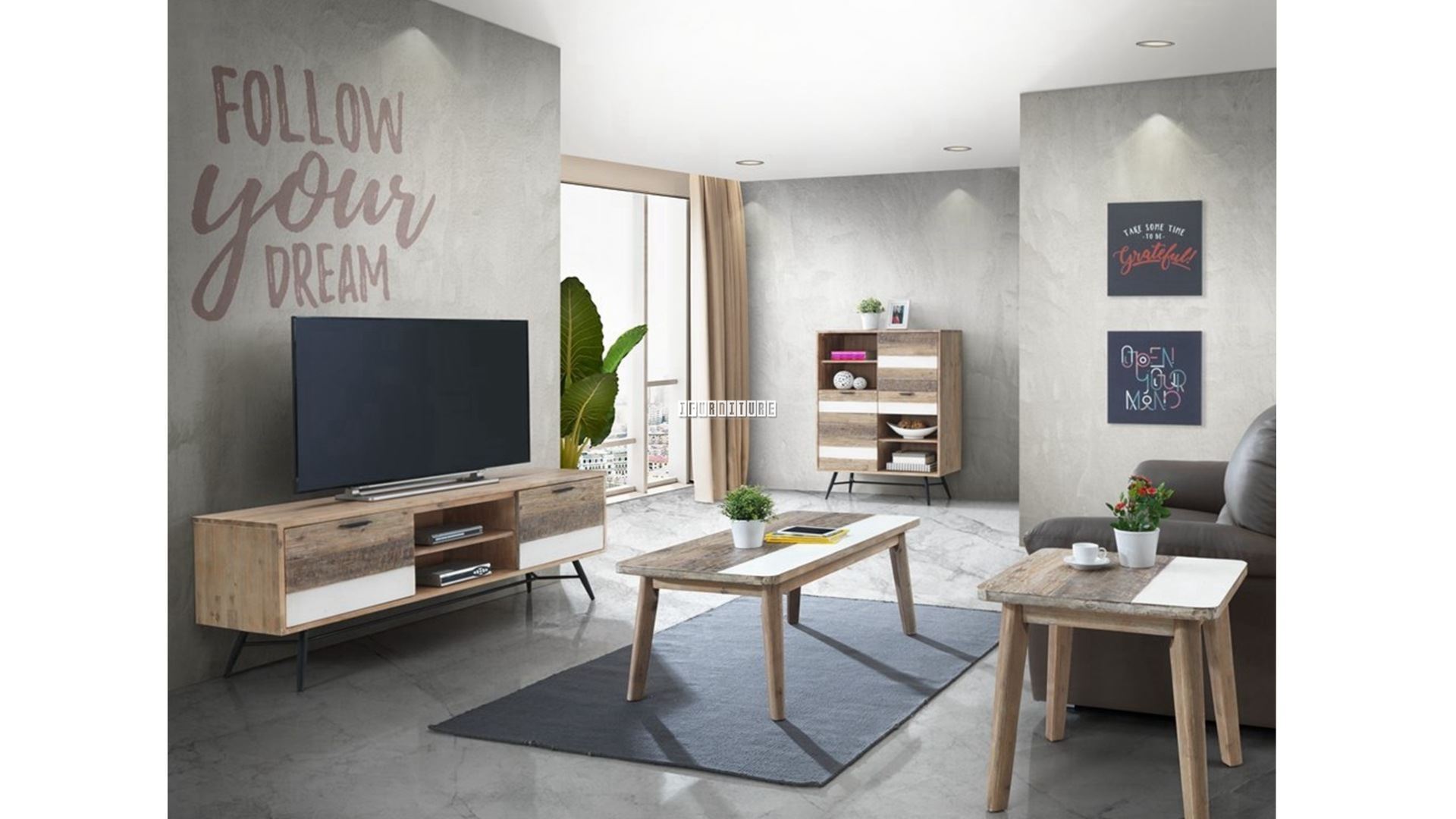 LEAMAN 1.6M Solid Acacia Wood TV Unit