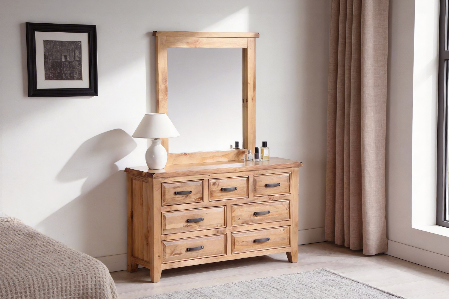 FRANCO 7-Drawer Dressing Table and Mirror (Solid NZ Pine)