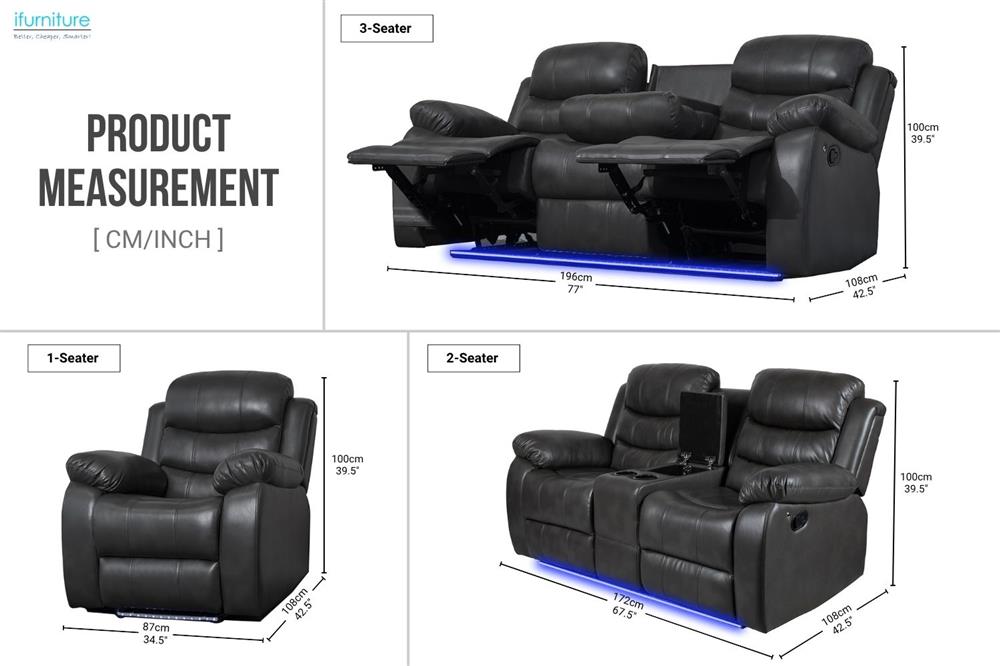 GAVIN Manual Reclining Sofa Range with Console & LED & Wireless Charger