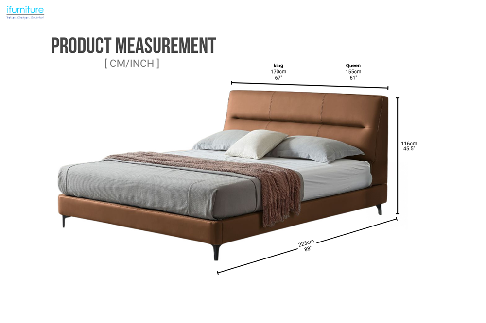 CUBA Genuine Leather Bed Frame in Queen/King Size (Brown)