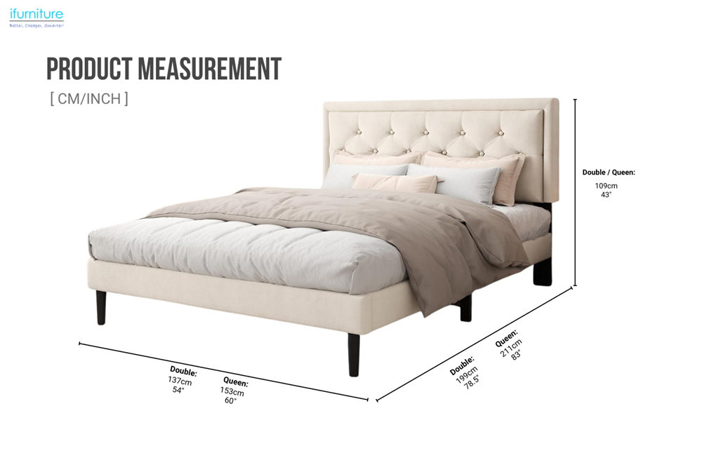 SHORE Fabric Bed Frame in Double/Queen Size