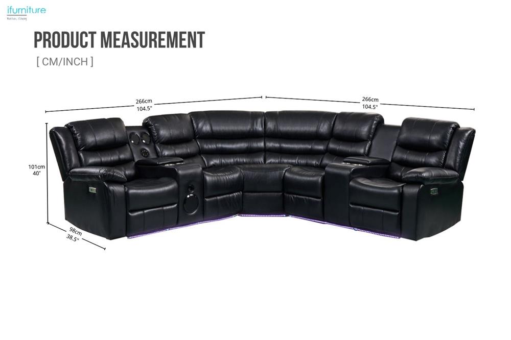 MODENA Air Leather Sectional Power Reclining Sofa with LED & Speaker ...