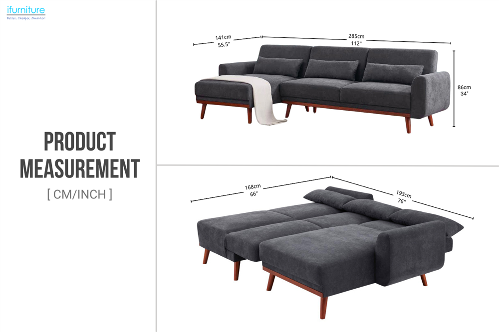 TARA Fabric Reversible Sectional Sofa Bed