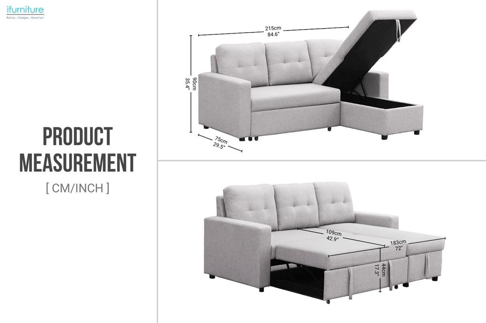 HARTFIELD Reversible Corner Sofa/Sofa Bed with Storage (Grey)