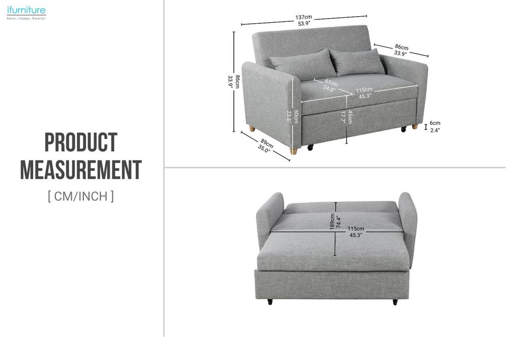 PRIMO Pull-Out 2 Seater Sofa Bed (Light Grey)